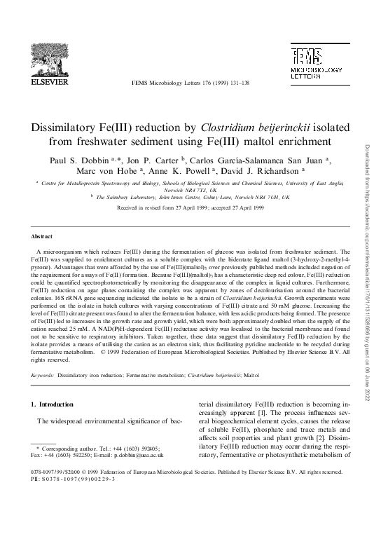 (PDF) Dissimilatory Fe(III) reduction byClostridium ...