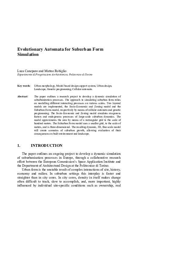 (PDF) Evolutionary Automata for Suburban Form Simulation