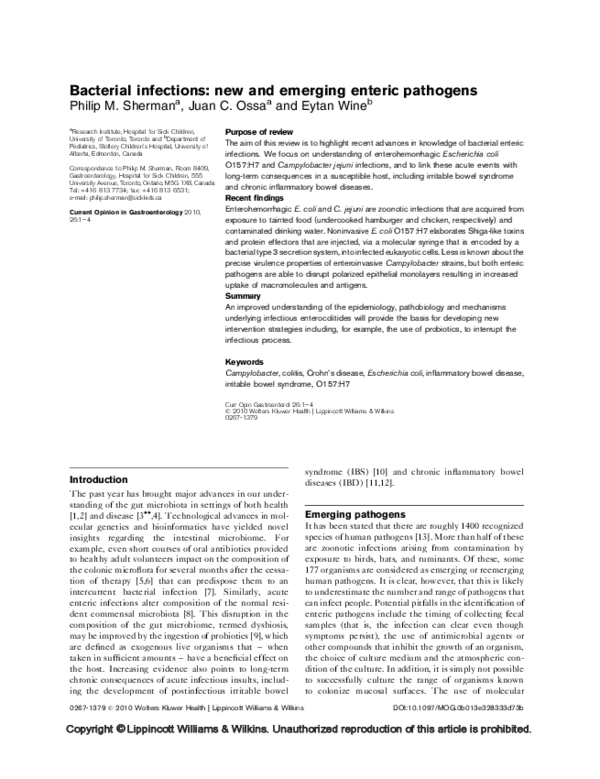 (PDF) Bacterial infections: new and emerging enteric pathogens