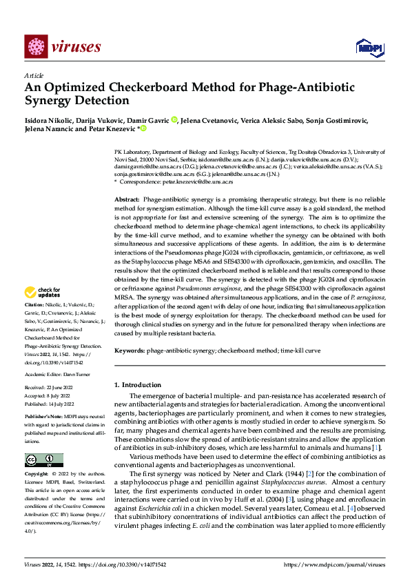 (PDF) An Optimized Checkerboard Method for Phage-Antibiotic Synergy Detection | Jelena ...