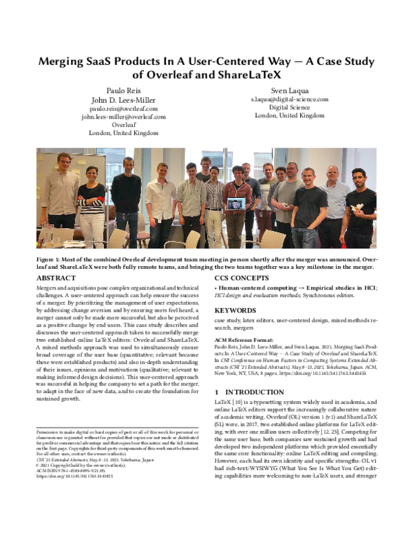 (PDF) User-Centered Merger of Overleaf and ShareLaTeX