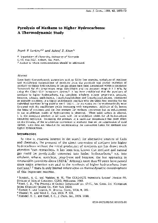 (PDF) Pyrolysis of Methane to Higher Hydrocarbons: A Thermodynamic Study