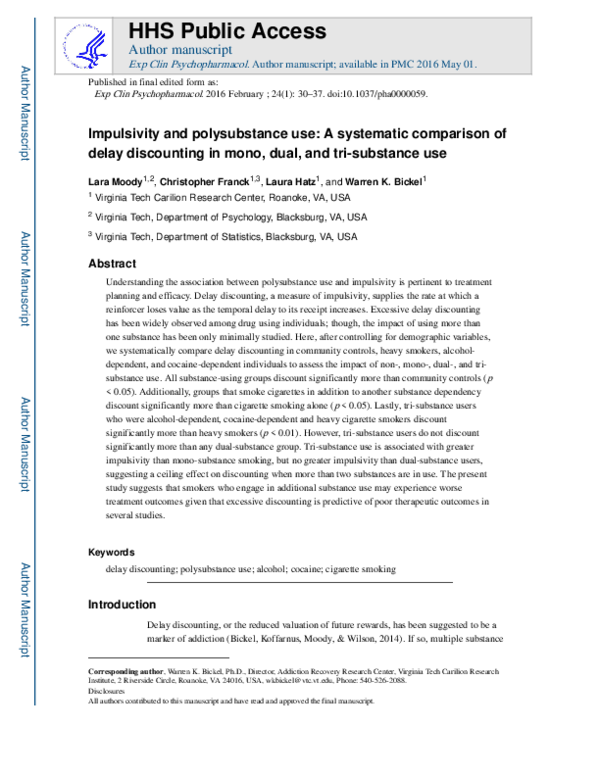(PDF) Impulsivity and polysubstance use: A systematic comparison of ...