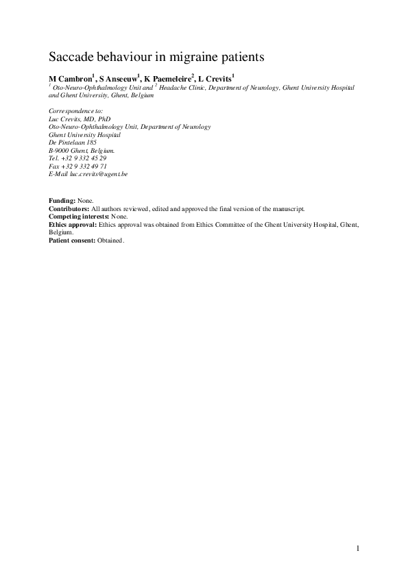 (PDF) Saccade behaviour in migraine patients