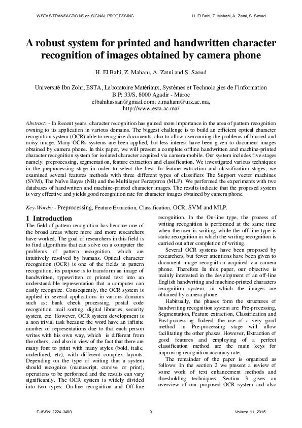 (PDF) A robust system for printed and handwritten character recognition of images obtained by ...