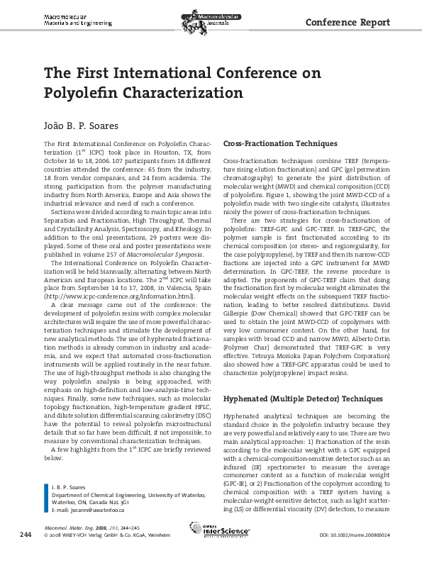 (PDF) The First International Conference on Polyolefin Characterization