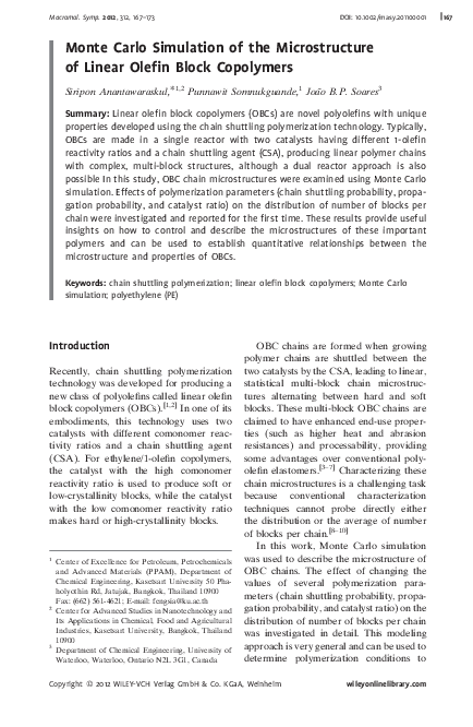 (PDF) Monte Carlo Simulation of the Microstructure of Linear Olefin Block Copolymers