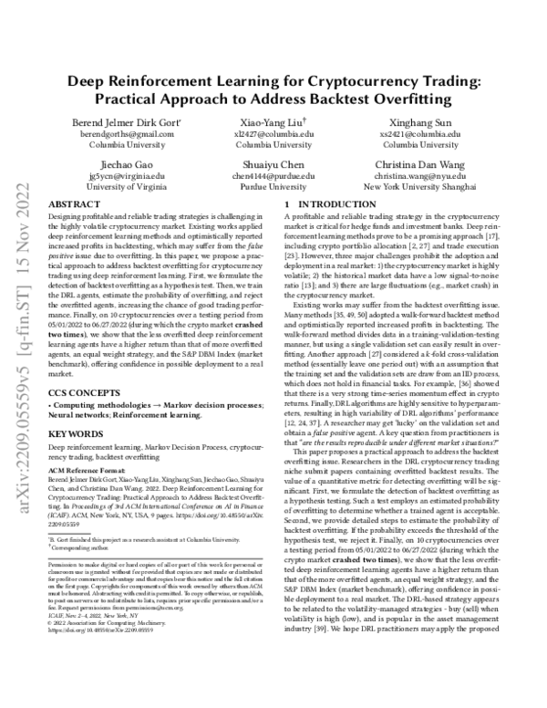 (PDF) Deep Reinforcement Learning for Cryptocurrency Trading: Practical ...