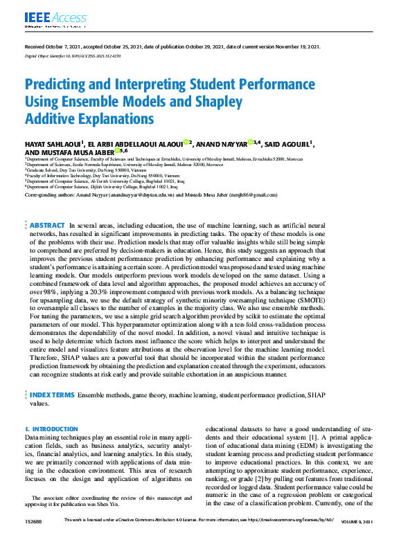 (PDF) Predicting and Interpreting Student Performance Using Ensemble Models and Shapley Additive ...