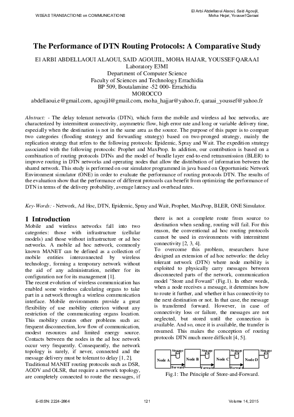 (PDF) The Performance of DTN Routing Protocols : A Comparative Study