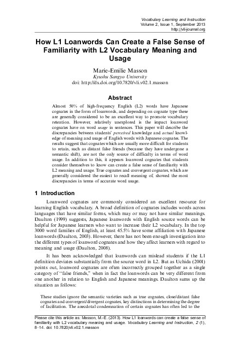 (PDF) How L1 Loanwords Can Create a False Sense of Familiarity with L2 ...