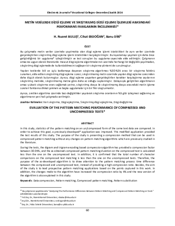 Pdf Evaluation Of The Pattern Matching Performance Of Compressed And Uncompressed Texts