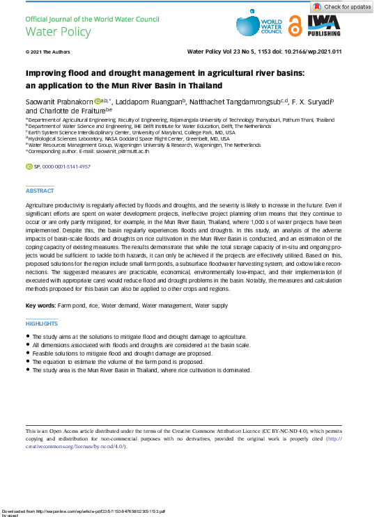 (PDF) Improving flood and drought management in agricultural river basins: an application to the ...