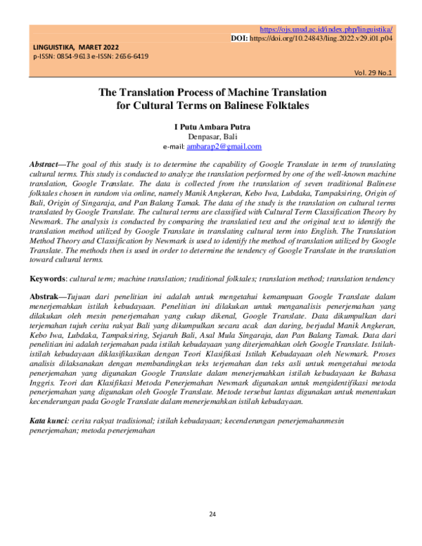 (PDF) The Translation Process of Machine Translation for Cultural Terms ...