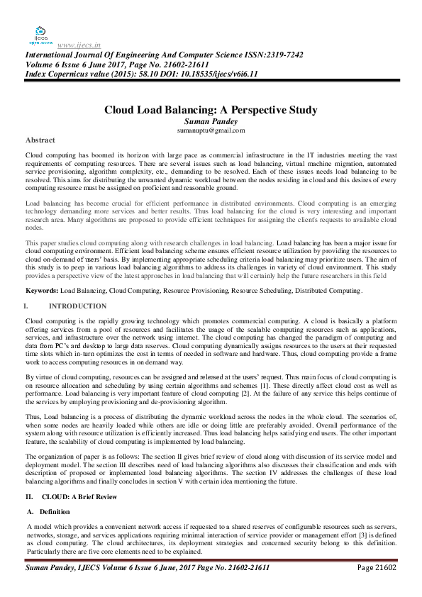 (PDF) Cloud Load Balancing: A Perspective Study