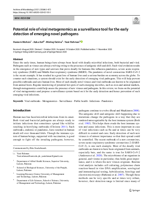 (PDF) Potential role of viral metagenomics as a surveillance tool for ...
