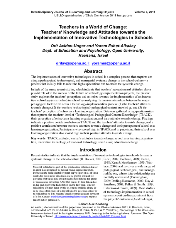 (PDF) Teachers in a World of Change: Teachers' Knowledge and Attitudes towards the ...