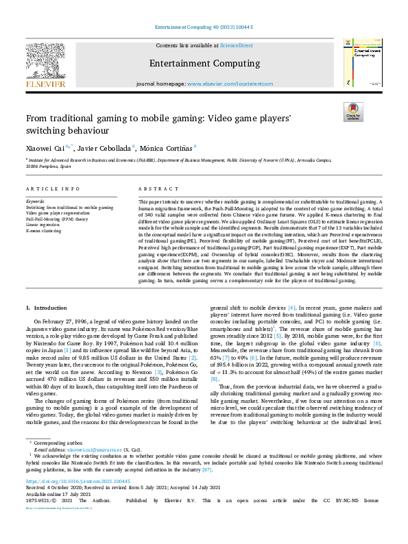 (PDF) From traditional gaming to mobile gaming: Video game players ...