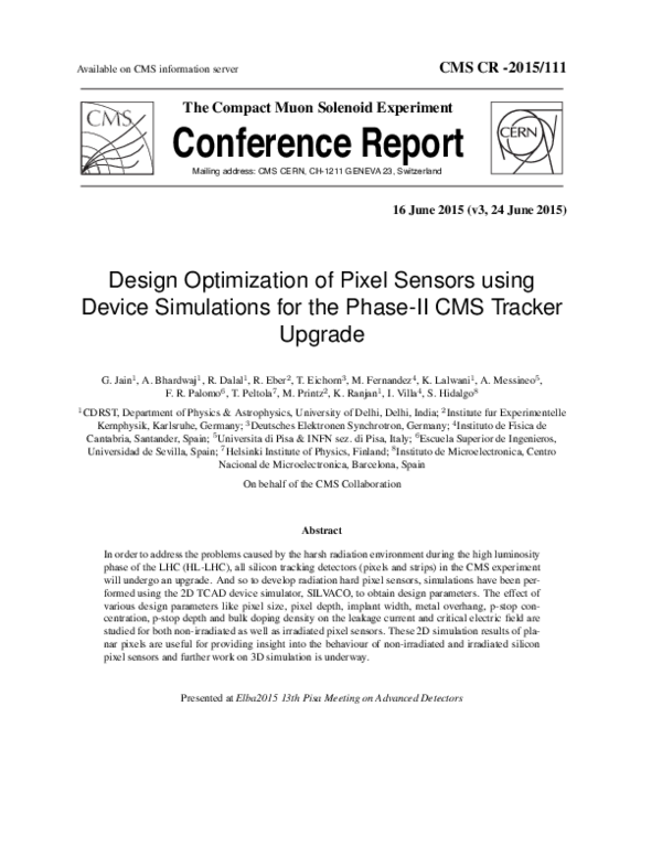 Pdf Design Optimization Of Pixel Sensors Using Device Simulations For The Phase Ii Cms Tracker