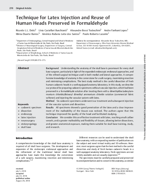 (PDF) Technique for Latex Injection and Reuse of Human Heads Preserved ...