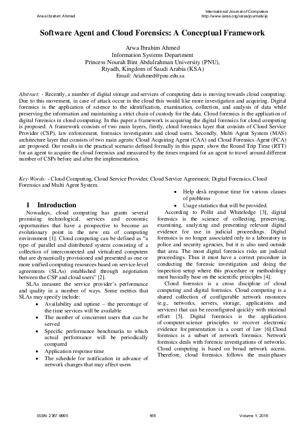 (PDF) Agent and Cloud Forensics : A Conceptual Framework