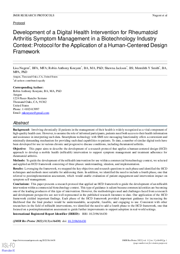 (PDF) Development of a Digital Health Intervention for Rheumatoid ...