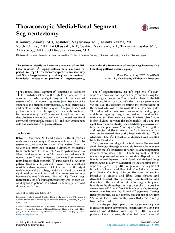 Pdf Thoracoscopic Medial Basal Segment Segmentectomy Yoichi Ohtaki