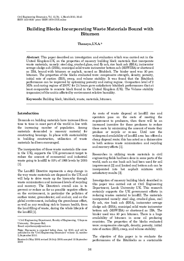 (PDF) Building Blocks Incorporating Waste Materials Bound with Bitumen