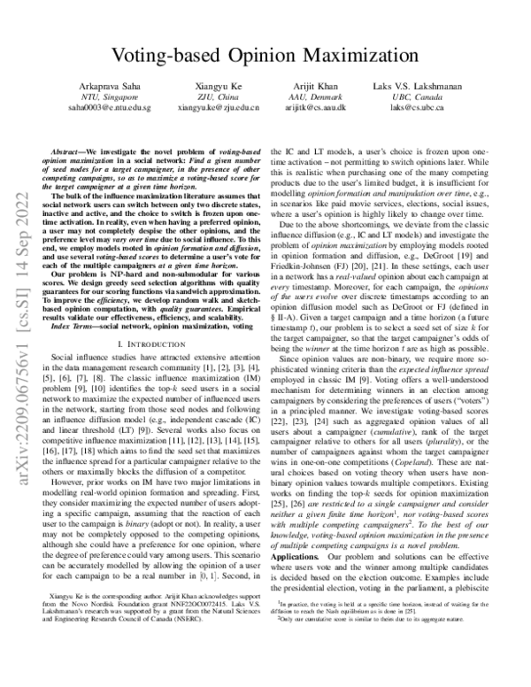 (PDF) Voting-based Opinion Maximization