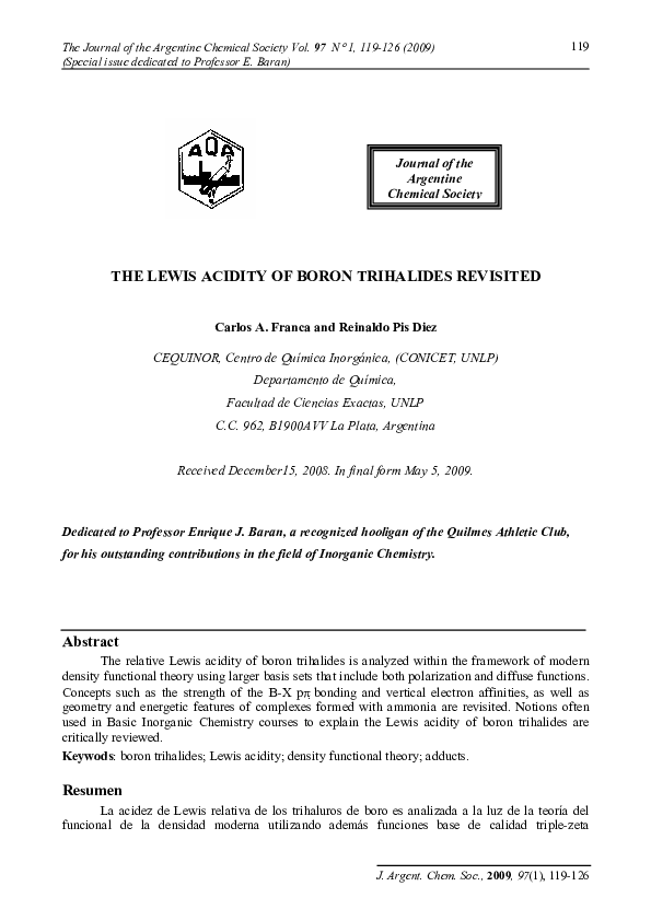 (PDF) The Lewis Acidity of Boron Trihalides Revisited