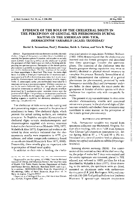 Pdf Evidence Of The Role Of The Cheliceral Digits In The Perception Of Genital Sex Pheromones 