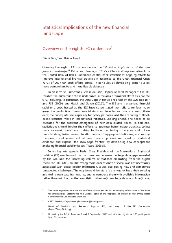(PDF) Statistical implications of the new financial landscape - Overview