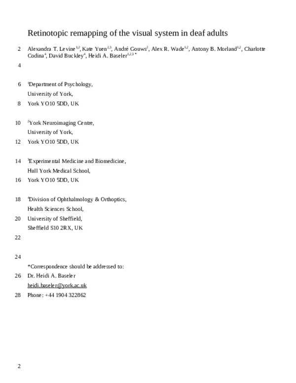 (PDF) Retinotopic remapping of the visual system in deaf adults