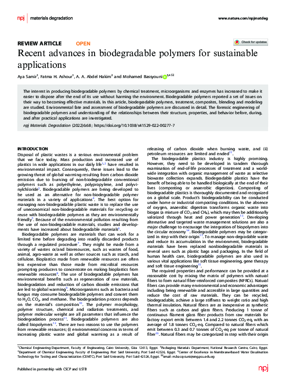 (PDF) Recent advances in biodegradable polymers for sustainable ...