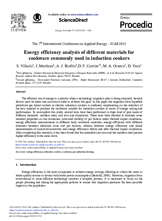 Pdf Energy Efficiency Analysis Of Different Materials For Cookware Commonly Used In Induction