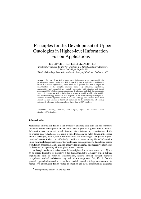 (PDF) Principles for the Development of Upper Ontologies in Higher-level Information Fusion ...