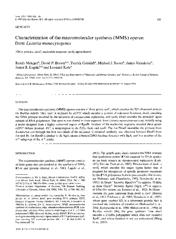 (PDF) Characterization of the macromolecular synthesis (MMS) operon ...