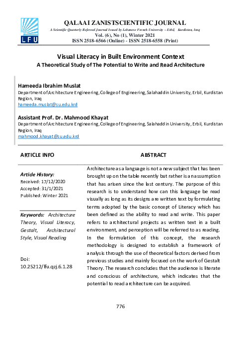 (PDF) Visual Literacy in Built Environment Context