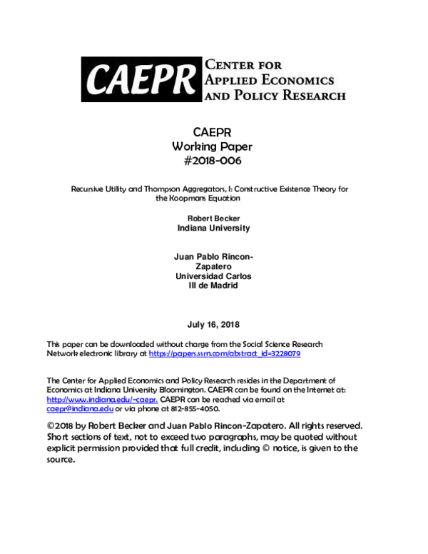 (PDF) Recursive Utility and Thompson Aggregators I: Constructive Existence Theory for the ...