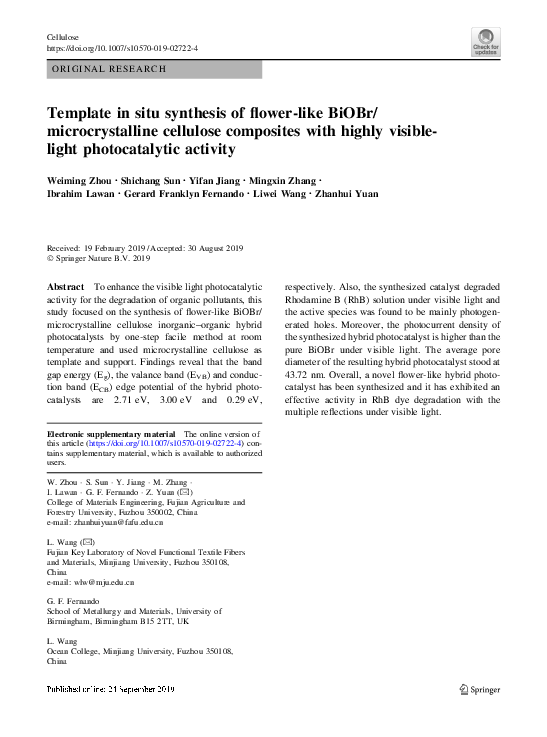(PDF) Template in situ synthesis of flower-like BiOBr/microcrystalline ...