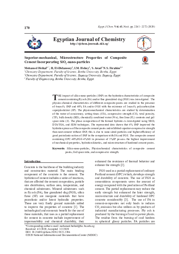 (PDF) Superior-mechanical, microstructure properties of composite cement incorporating SiO2-nano ...