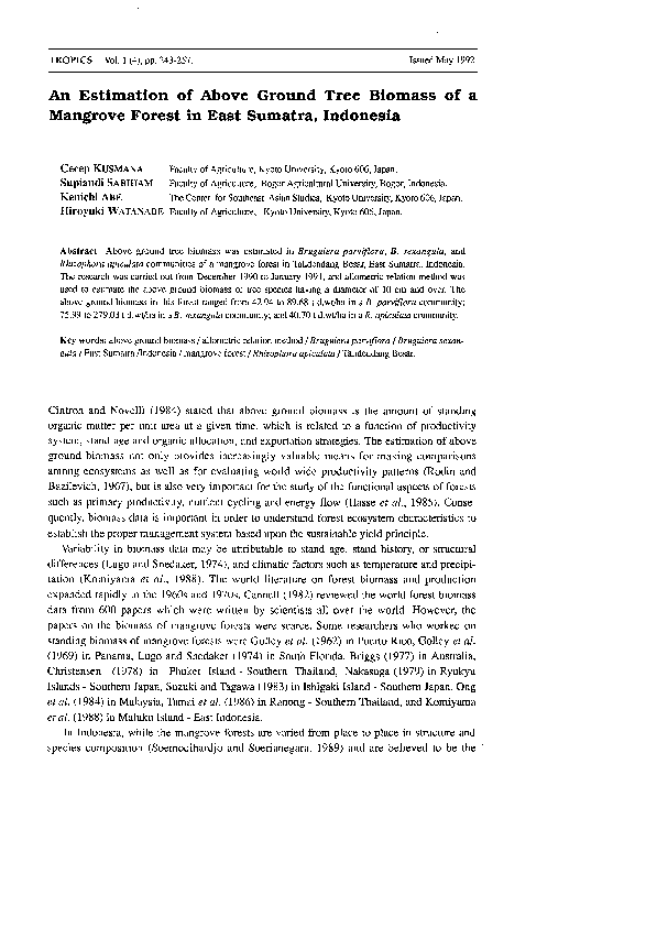 Pdf An Estimation Of Above Ground Tree Biomass Of A Mangrove Forest In East Sumatra Indonesia