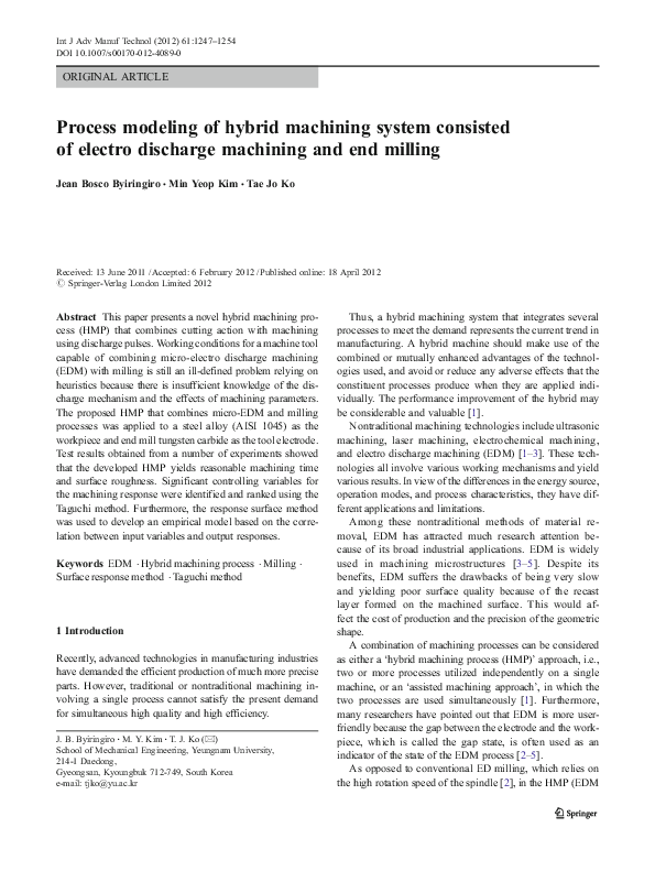 (PDF) Process modeling of hybrid machining system consisted of electro discharge machining and ...