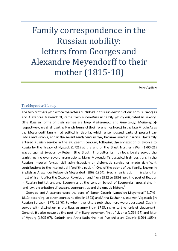 (PDF) Family correspondence in the Russian nobility: letters from ...