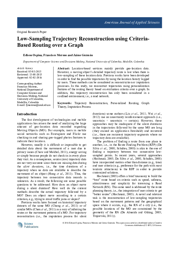 Pdf Low Sampling Trajectory Reconstruction Using Criteria Based Routing Over A Graph