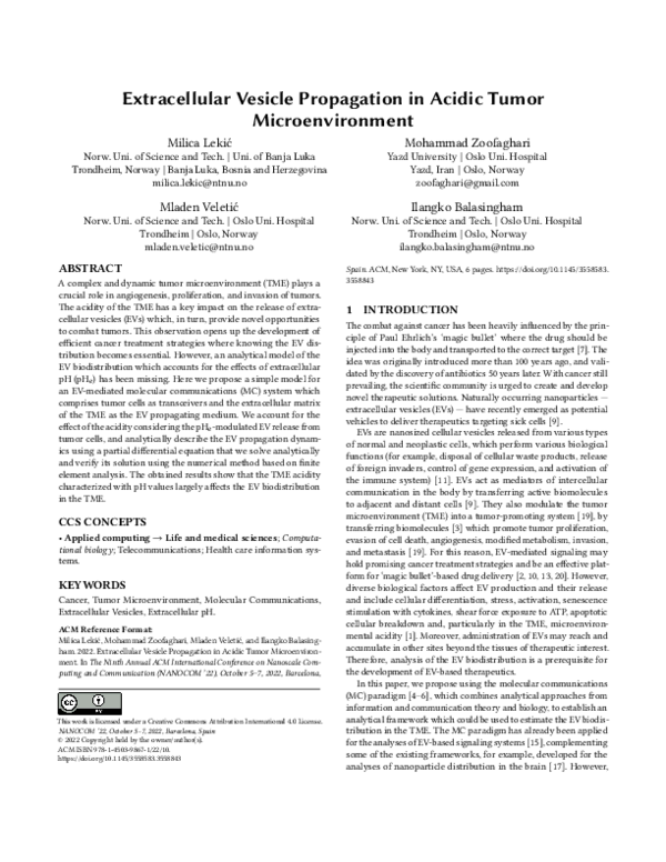 (PDF) Extracellular vesicle propagation in acidic tumor microenvironment