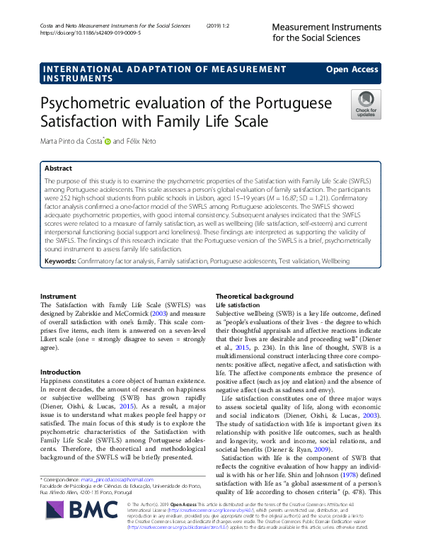 (PDF) Family Life Satisfaction Scale—turkish Version: Psychometric ...