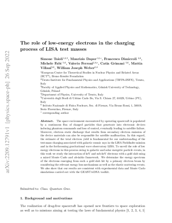 (PDF) The role of low-energy electrons in the charging process of LISA ...