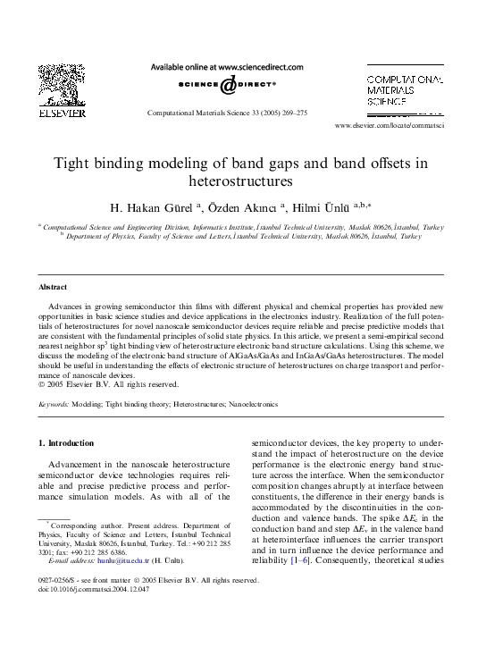 (PDF) Tight binding modeling of band gaps and band offsets in ...