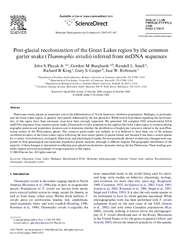 (PDF) Post-glacial recolonization of the Great Lakes region by the ...